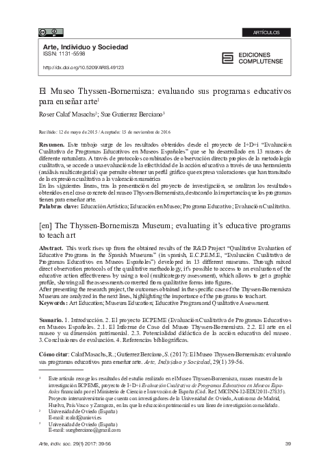 (PDF) El Museo Thyssen-Bornemisza: evaluando sus programas educativos para enseñar arte