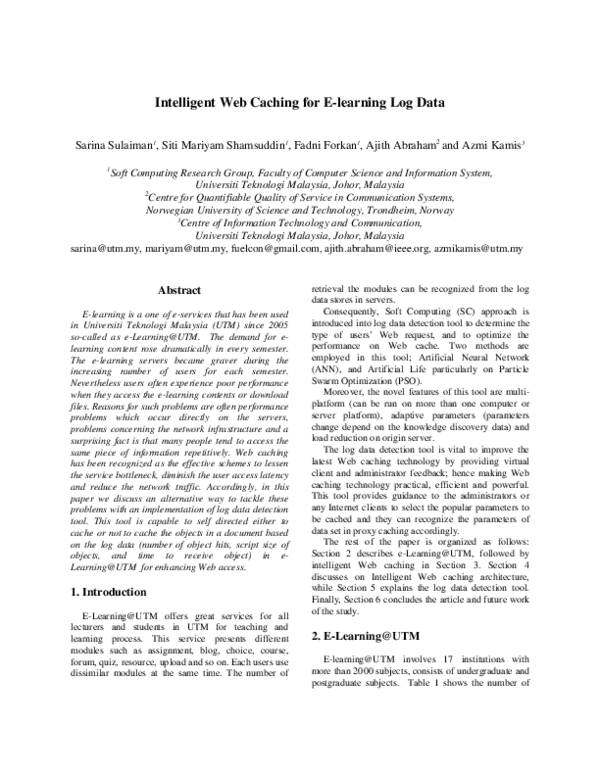 (PDF) Intelligent Web Caching for E-learning Log Data