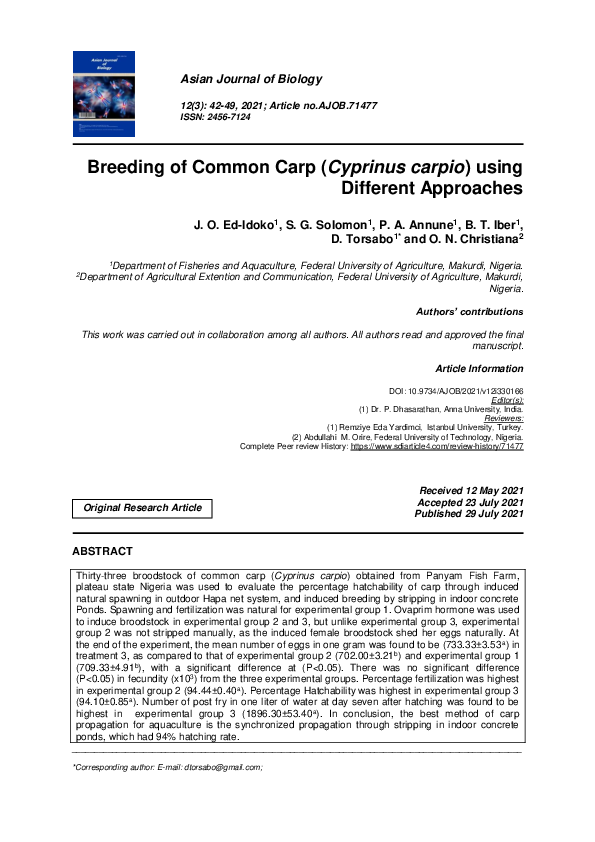 (PDF) Breeding of Common Carp (Cyprinus carpio) using Different Approaches