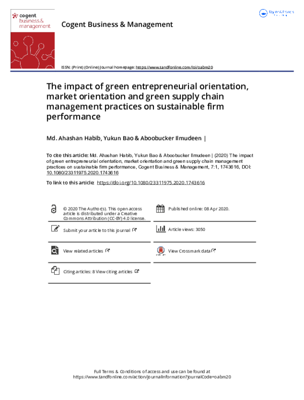 (PDF) The impact of green entrepreneurial orientation, market orientation and green supply chain ...