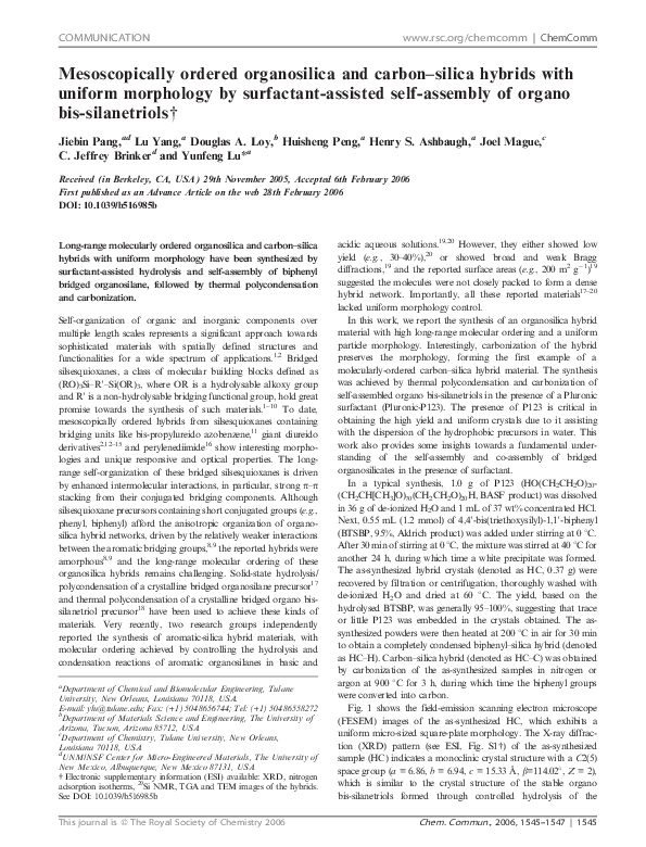 (PDF) Mesoscopically ordered organosilica and carbon–silica hybrids ...