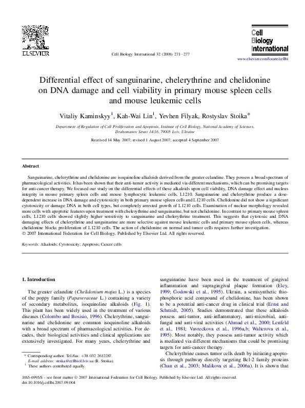 (PDF) Differential effect of sanguinarine, chelerythrine and ...
