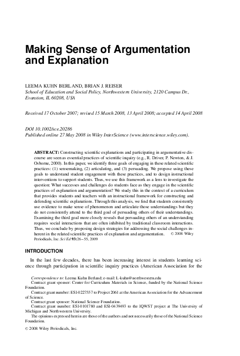 Pdf Making Sense Of Argumentation And Explanation