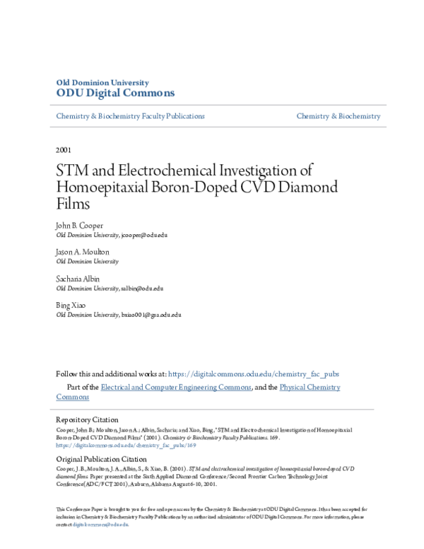 (PDF) STM and Electrochemical Investigation of Homoepitaxial Boron-Doped CVD Diamond Films ...