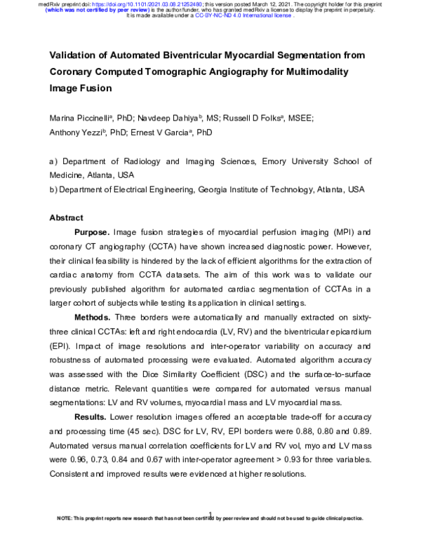 (PDF) Validation of Automated Biventricular Myocardial Segmentation from Coronary Computed ...