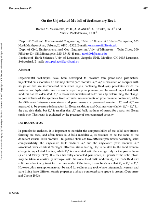 (PDF) On the Unjacketed Moduli of Sedimentary Rock