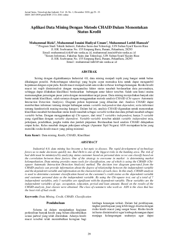 (PDF) Aplikasi Data Mining Dengan Metode CHAID Dalam Menentukan Status Kredit