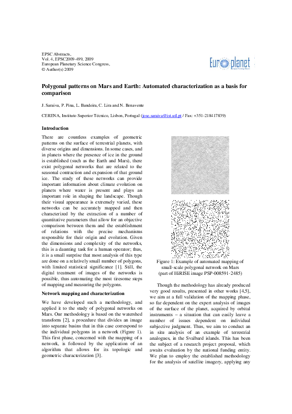 (PDF) Polygonal patterns on Mars and Earth: Automated characterization ...
