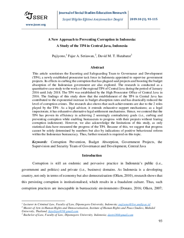 (PDF) A New Approach to Prevent Corruption in Indonesia: A Case Study ...