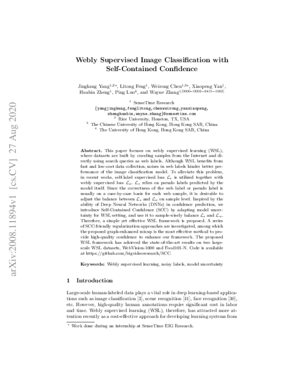 (PDF) Webly Supervised Image Classification with Self-contained Confidence | Wayne Zhang ...