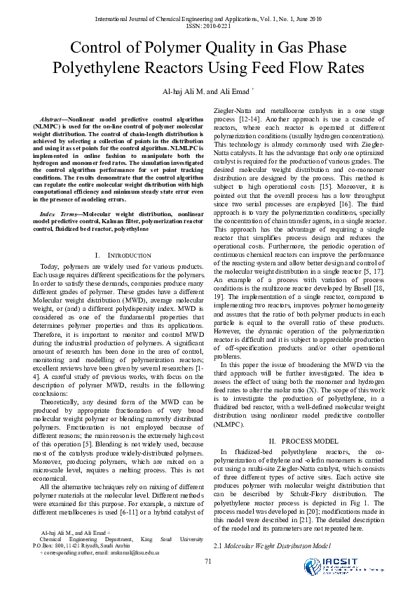 (PDF) Control of Polymer Quality in Gas Phase Polyethylene Reactors ...