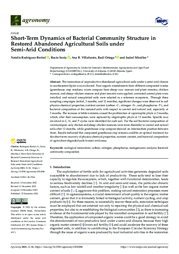(PDF) Short-Term Dynamics of Bacterial Community Structure in Restored Abandoned Agricultural ...