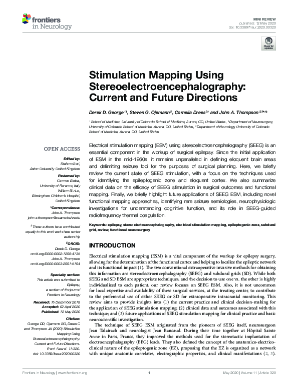 (PDF) Stimulation Mapping Using Stereoelectroencephalography: Current ...
