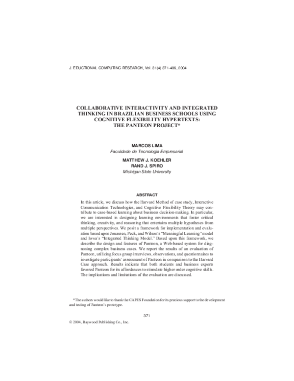 (PDF) Collaborative Interactivity and Integrated Thinking in Brazilian Business Schools Using ...