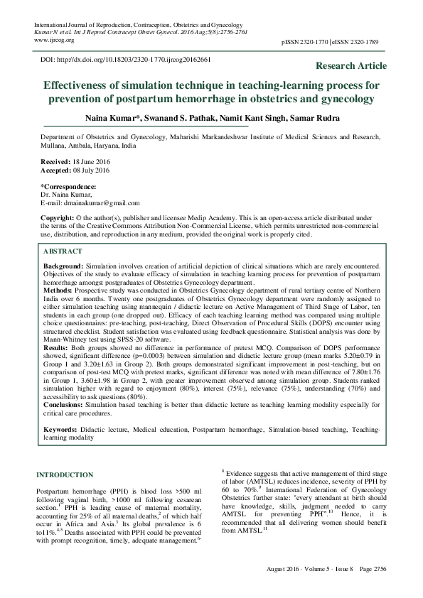 (PDF) Effectiveness of simulation technique in teaching-learning ...