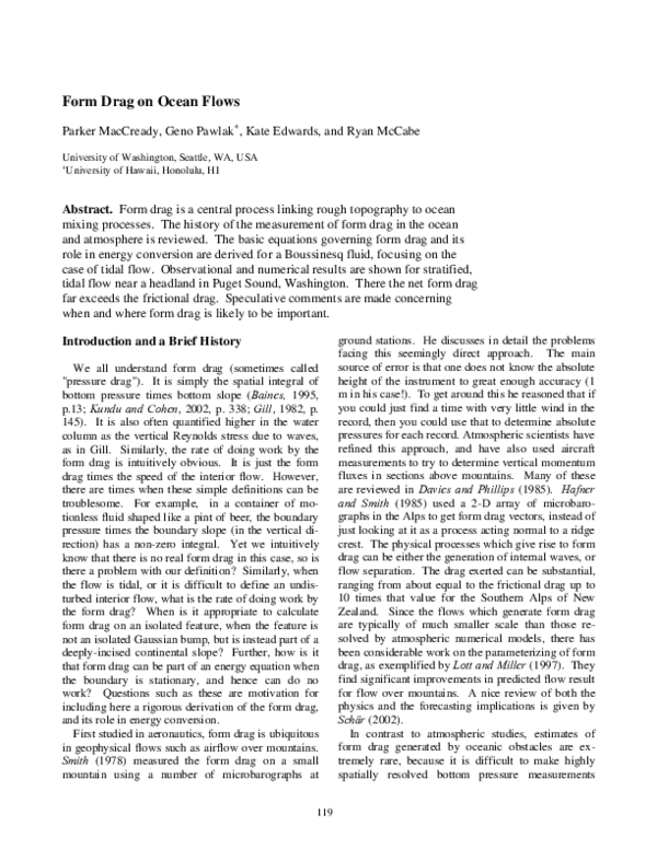 (PDF) Form drag on ocean flows