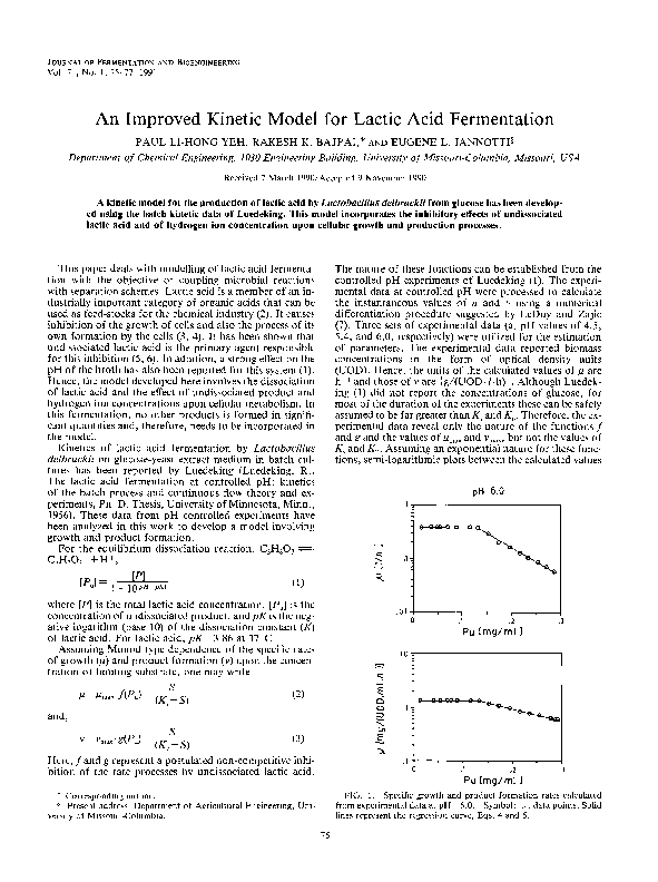 (PDF) An improved kinetic model for lactic acid fermentation