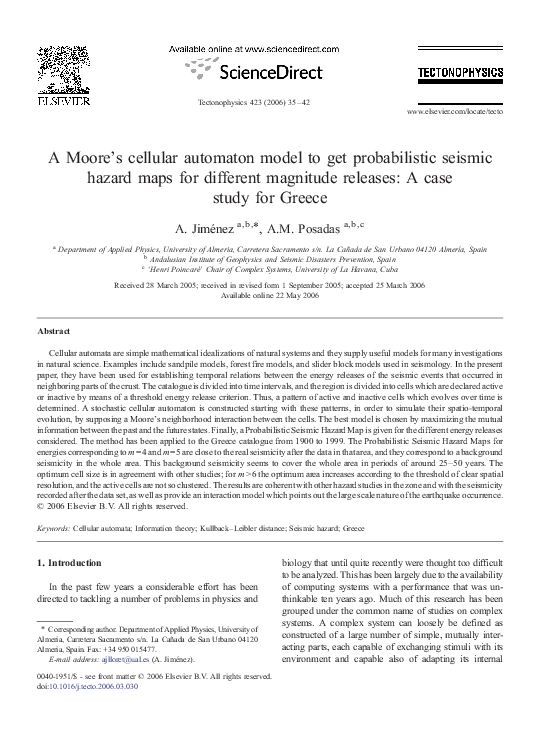 (PDF) A Moore's cellular automaton model to get probabilistic seismic ...
