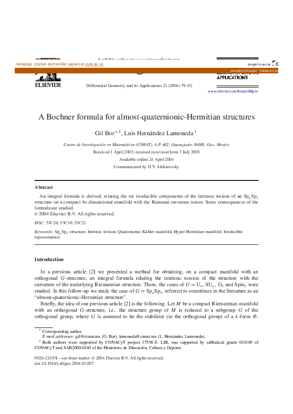 (PDF) A Bochner formula for almost-quaternionic-Hermitian structures