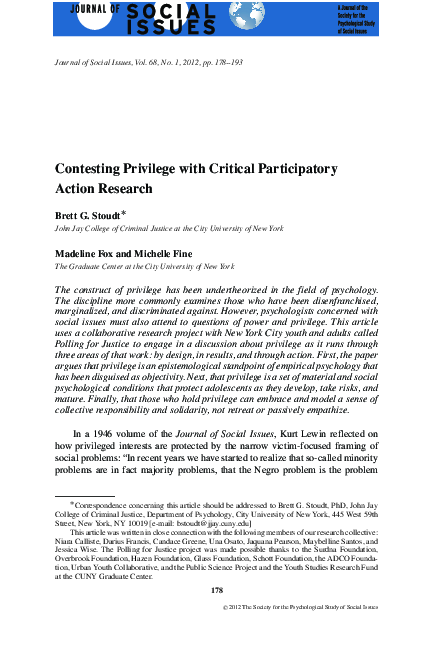 (PDF) Contesting Privilege with Critical Participatory Action Research
