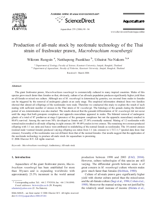 Pdf Production Of All Male Stock By Neofemale Technology Of The Thai