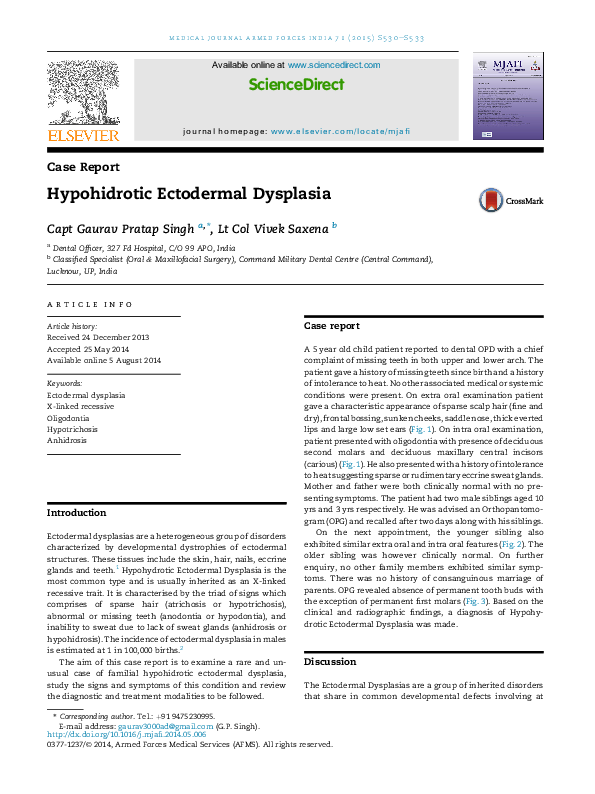 (PDF) Hypohidrotic Ectodermal Dysplasia