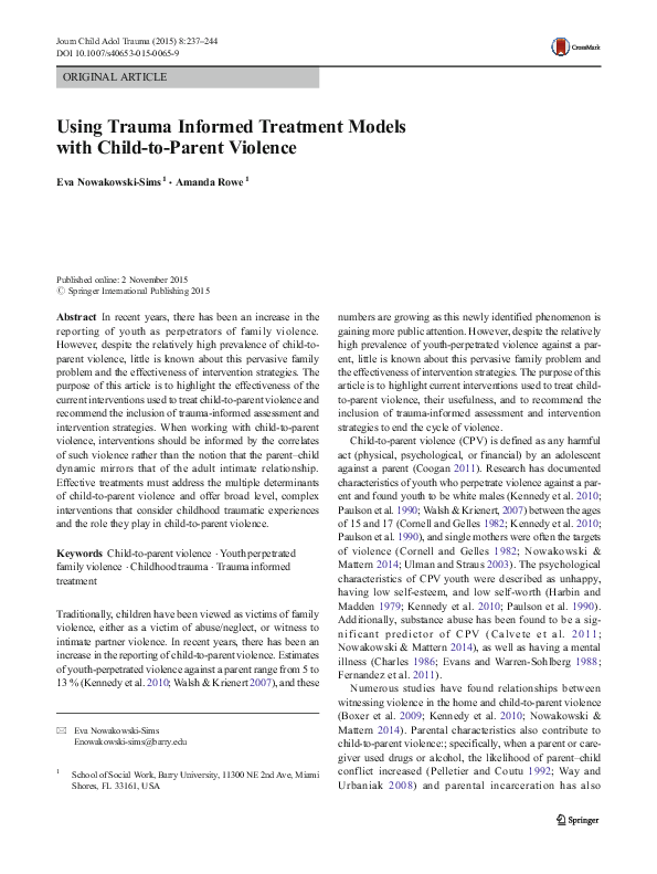 (PDF) Using Trauma Informed Treatment Models with Child-to-Parent Violence