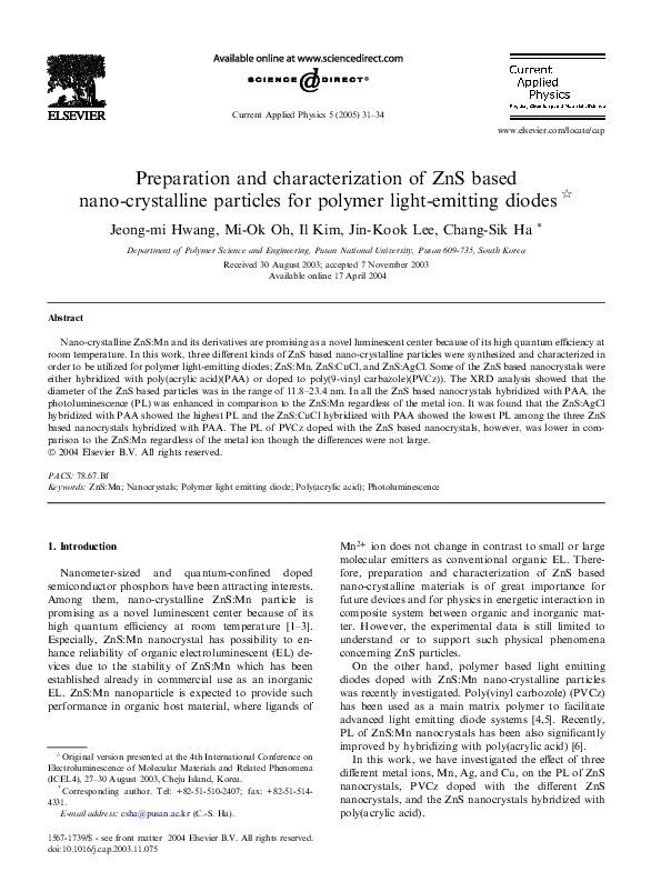(PDF) Preparation and characterization of ZnS based nano-crystalline ... (PDF) Preparation and characterization of ZnS based nano-crystalline ...