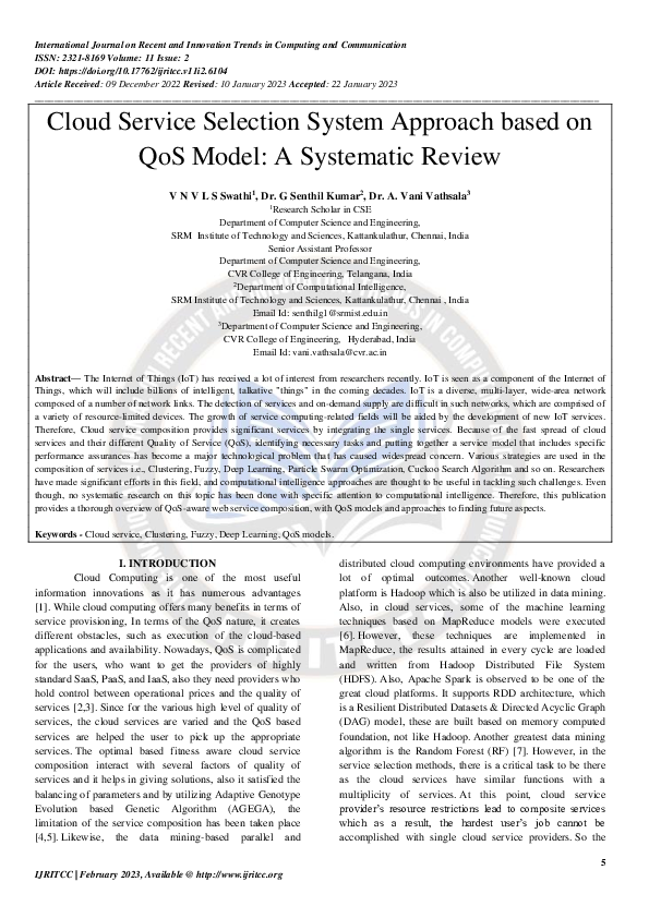 (PDF) Cloud Service Selection System Approach based on QoS Model: A Systematic Review