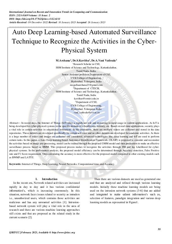 Pdf Auto Deep Learning Based Automated Surveillance Technique To Recognize The Activities In
