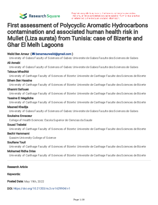 (PDF) First assessment of Polycyclic Aromatic Hydrocarbons contamination and associated human ...