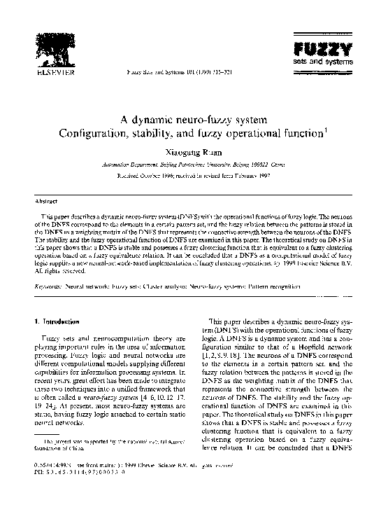 (PDF) A dynamic neuro-fuzzy system configuration, stability, and fuzzy operational function
