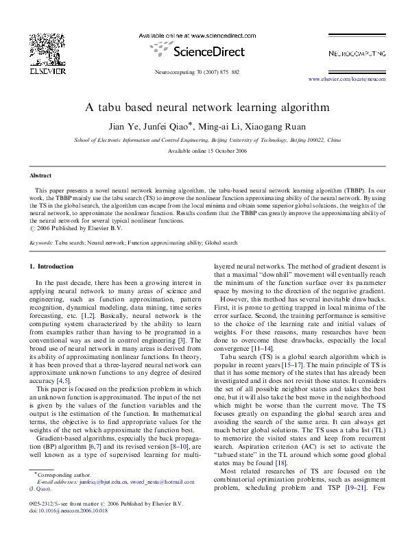 (PDF) A tabu based neural network learning algorithm