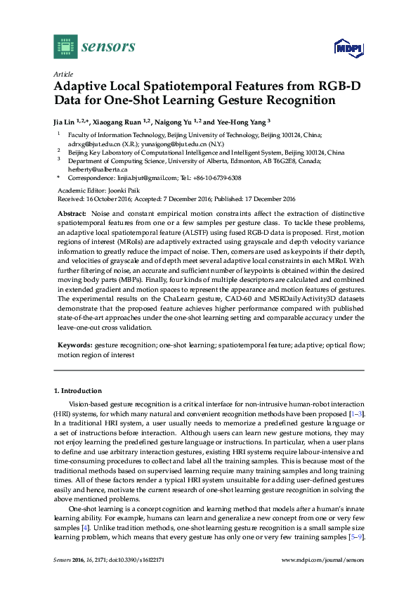 Pdf Adaptive Local Spatiotemporal Features From Rgb D Data For One