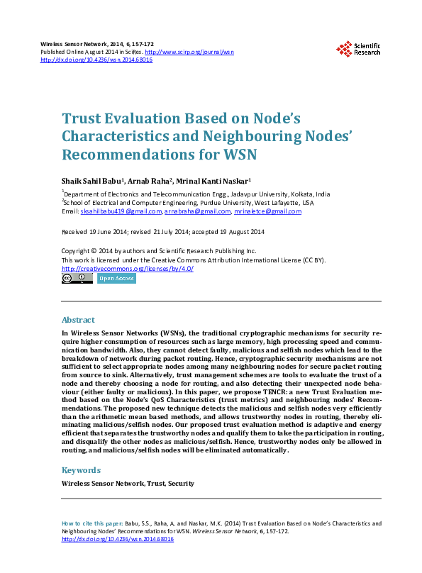 (PDF) Trust Evaluation Based on Node’s Characteristics and Neighbouring Nodes’Recommendations ...