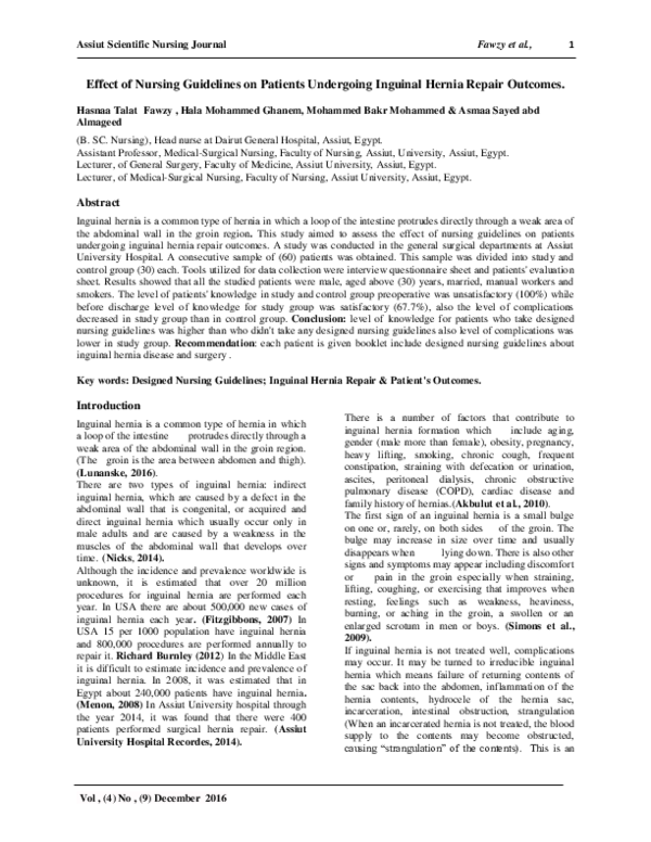 (PDF) Effect of Nursing Guidelines on Patients Undergoing Inguinal ...