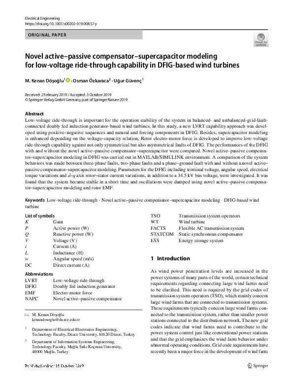 Novel Active Passive Compensator Supercapacitor Modeling For Low Voltage Ride Through Capability