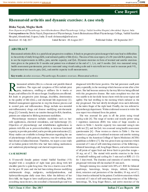 (PDF) Rheumatoid Arthritis and Dynamic Exercises: A Case Study