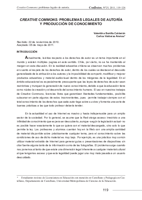 (PDF) Creative Commons: problemas legales de autoría y producción de ...
