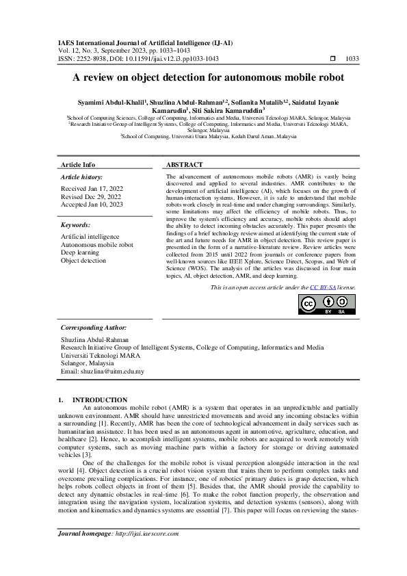 A Review On Object Detection For Autonomous Mobile Robot