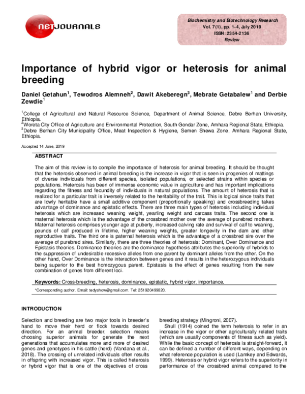 (PDF) Importance of hybrid vigor or heterosis for animal breeding