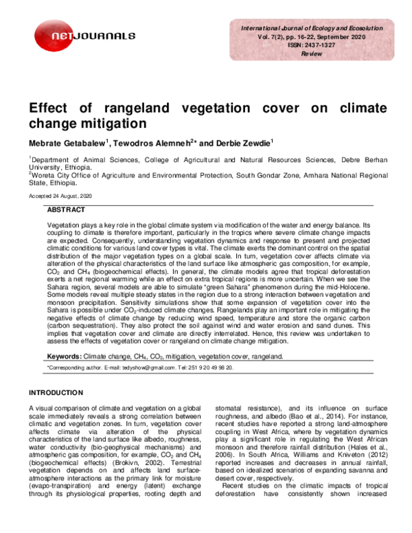 (PDF) Effect of rangeland vegetation cover on climate change mitigation