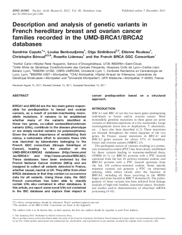 (PDF) Description and analysis of genetic variants in French hereditary ...