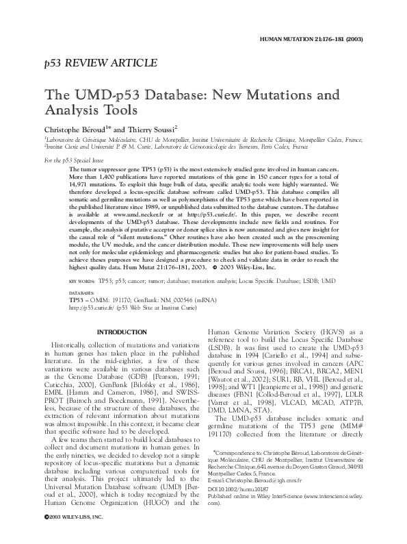 (PDF) The UMD-p53 database: New mutations and analysis tools ...
