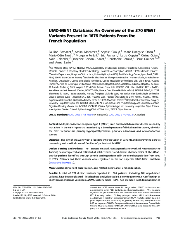 (PDF) UMD-MEN1 database: an overview of the 370 MEN1 variants present ...