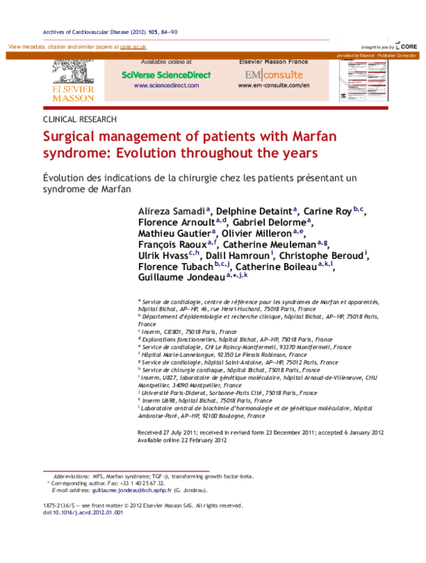 (PDF) Surgical management of patients with Marfan syndrome: Evolution ...
