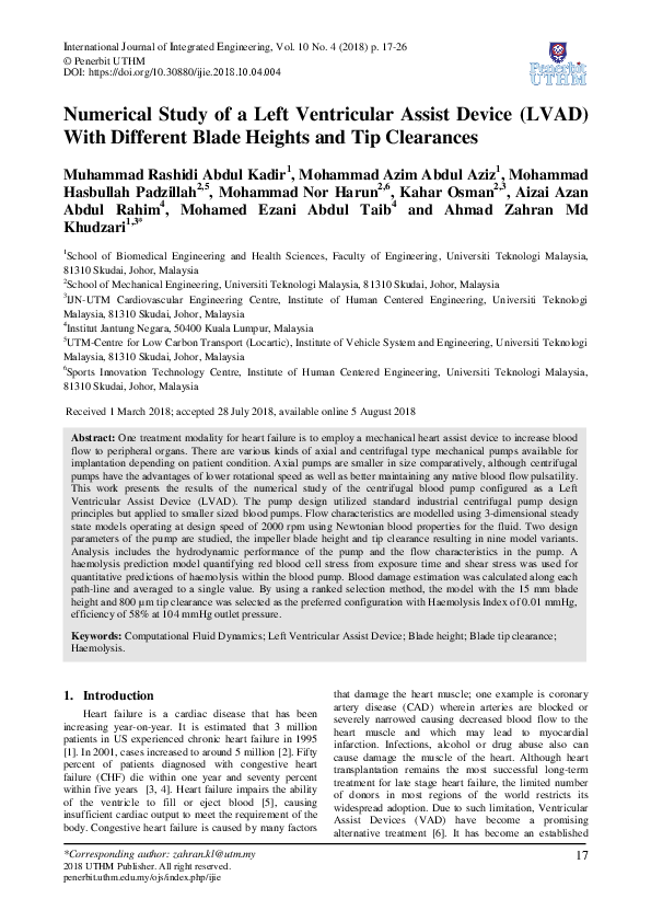 (PDF) Numerical Study of a Left Ventricular Assist Device (LVAD) With Different Blade Heights ...