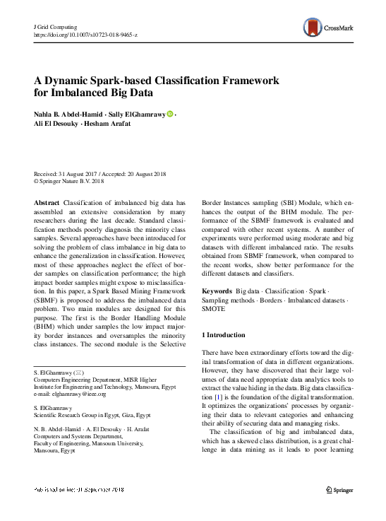 (PDF) A Dynamic Spark-based Classification Framework for Imbalanced Big Data