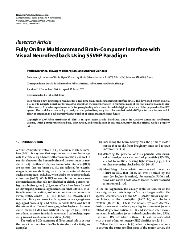 (PDF) Fully Online Multicommand Brain-Computer Interface with Visual ...