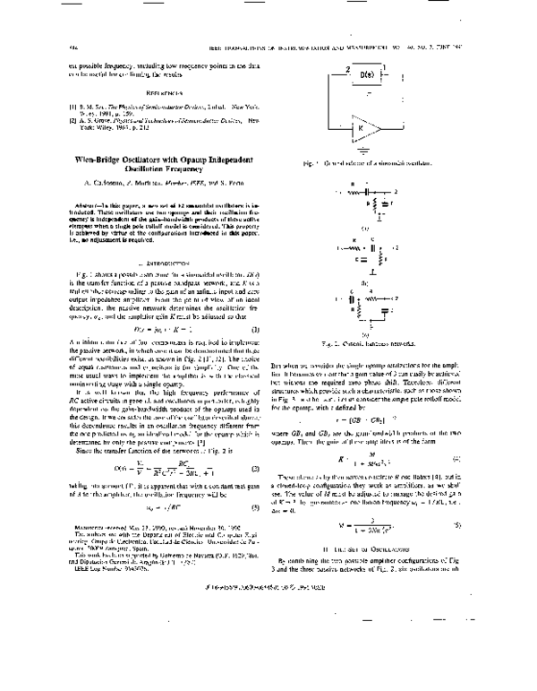 (PDF) Opamp-Free Frequency Wein-Bridge Oscillators
